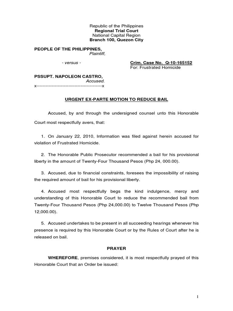 Motion To Reduce Bail | PDF | Bail | Courts