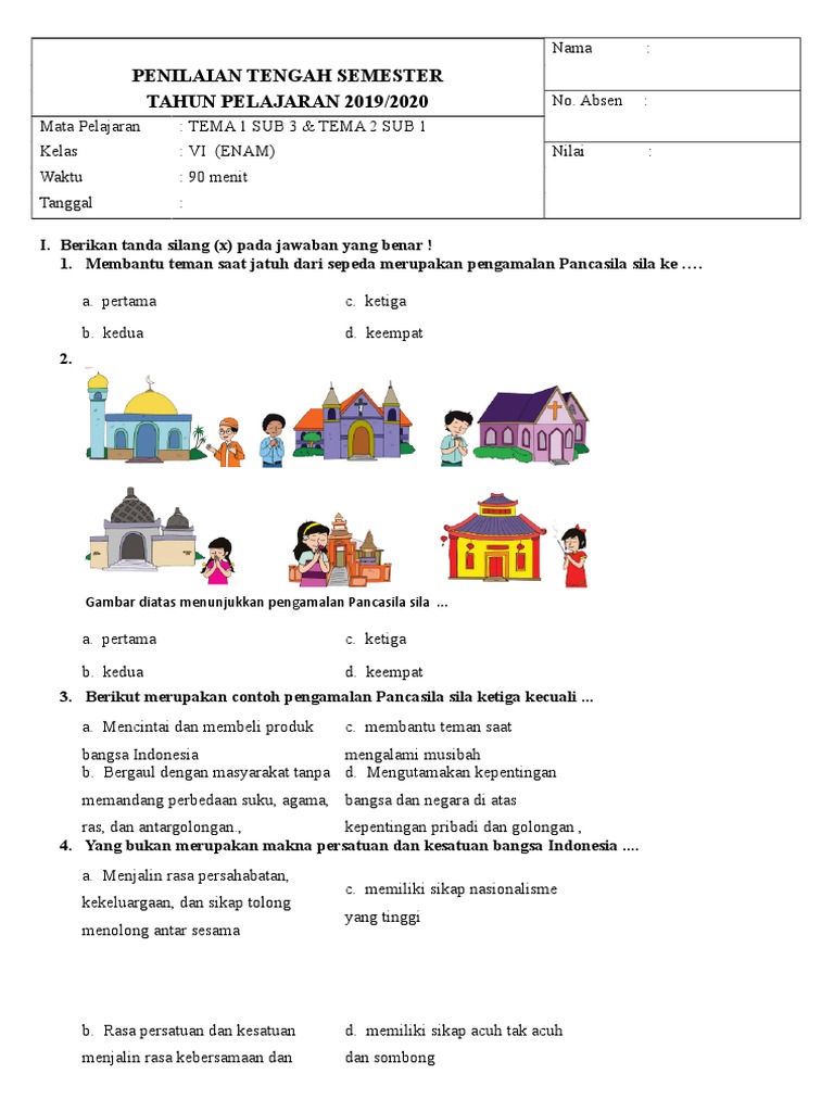 Soal Pts Tema 1 Sub 3 Dan Tema 2 Sub 1 Kelas 6 SD Semester 1 | PDF | Seni & Disiplin Bahasa