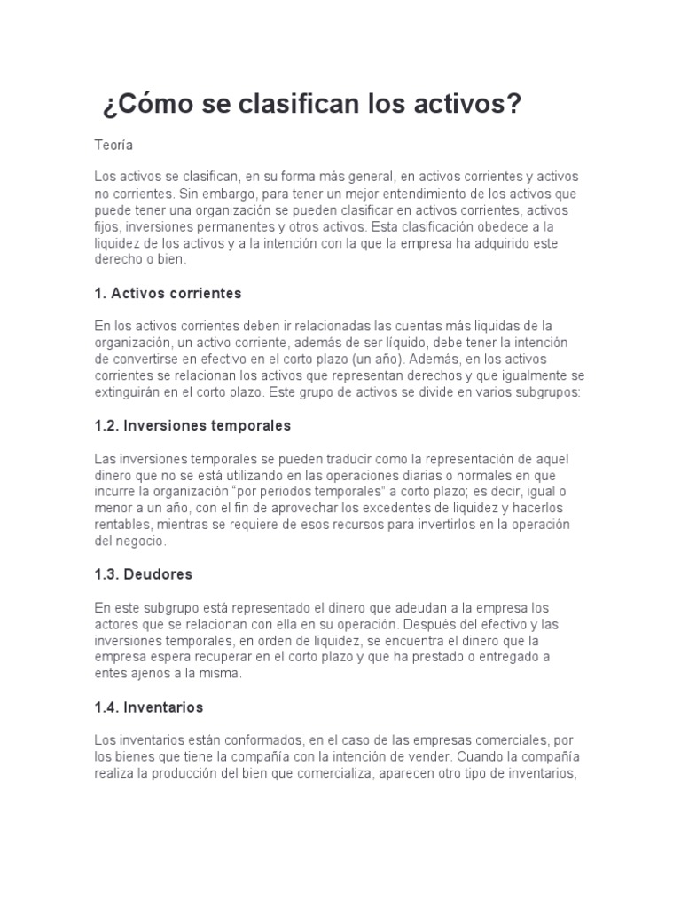 Clasificación de Activos en Contabilidad | PDF | normas internacionales ...