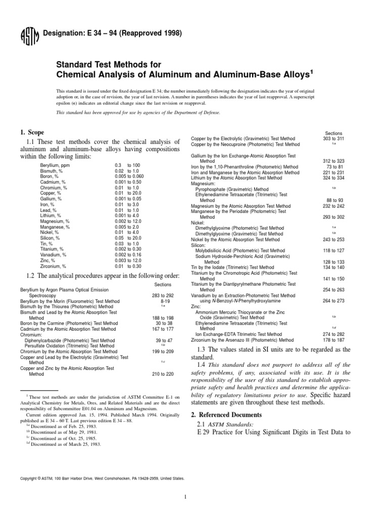 Chemical Analysis of Aluminum and Aluminum-Base Alloys: Standard Test ...