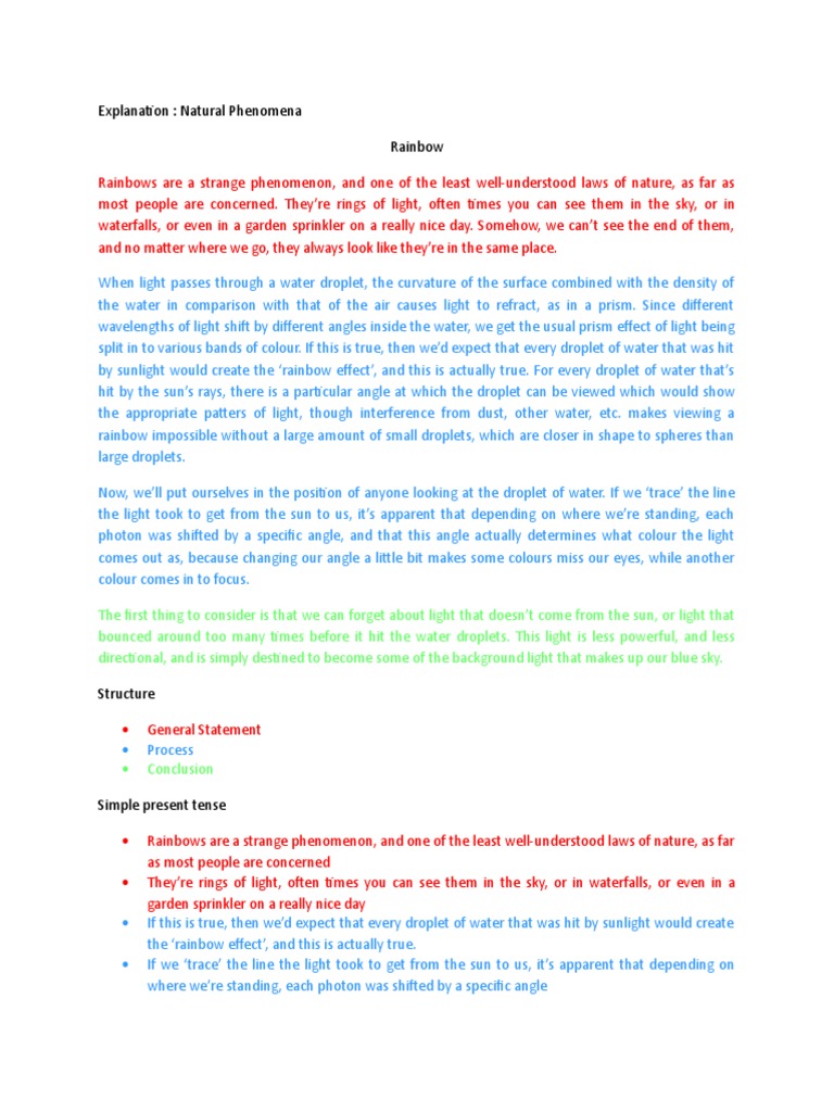 Explanation: Natural Phenomena Rainbow | PDF | Rainbow | Electrodynamics