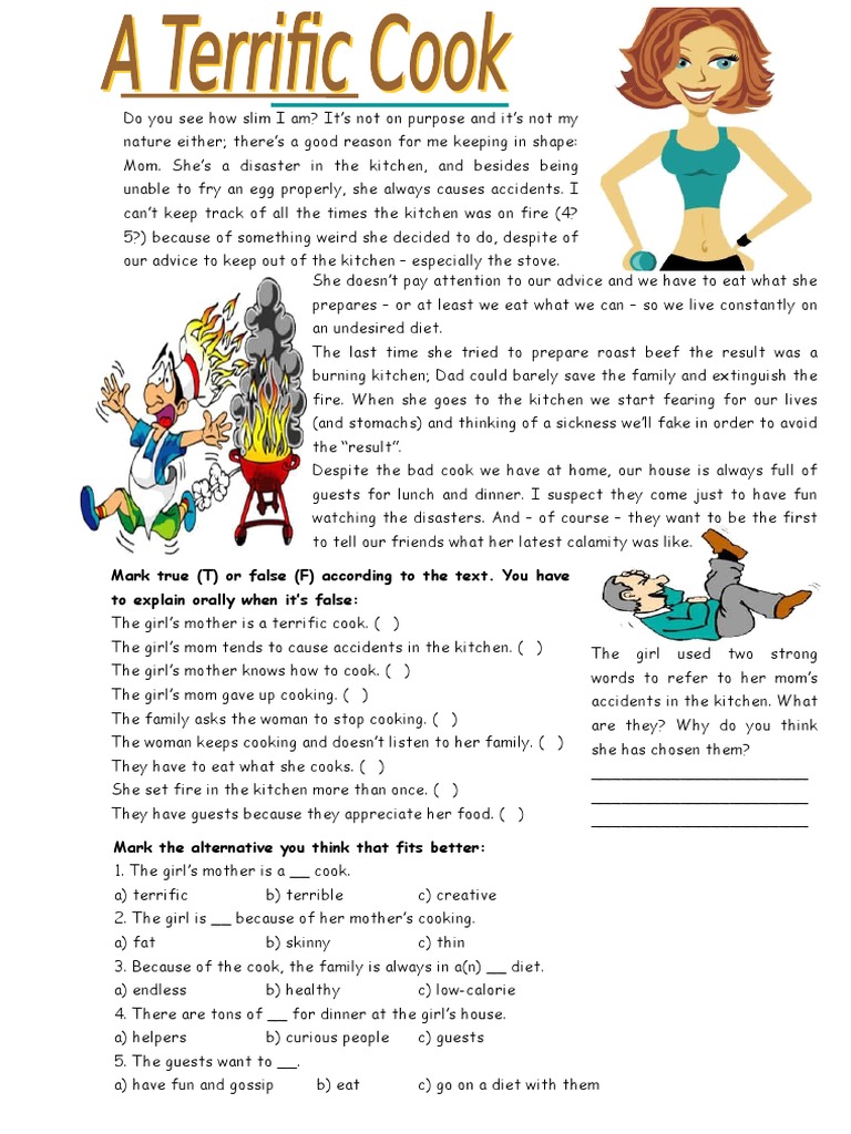 A Terrific Cook Reading Comprehension Grammar Ing Fun Activities Games ...