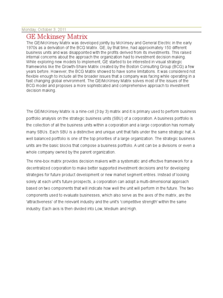 GE Matrix | PDF | Apple Inc. | Strategic Management