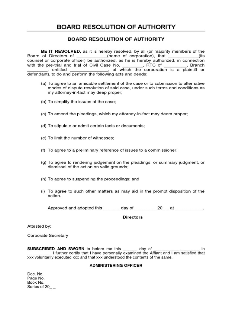 39 Board Resolution of Authority | PDF
