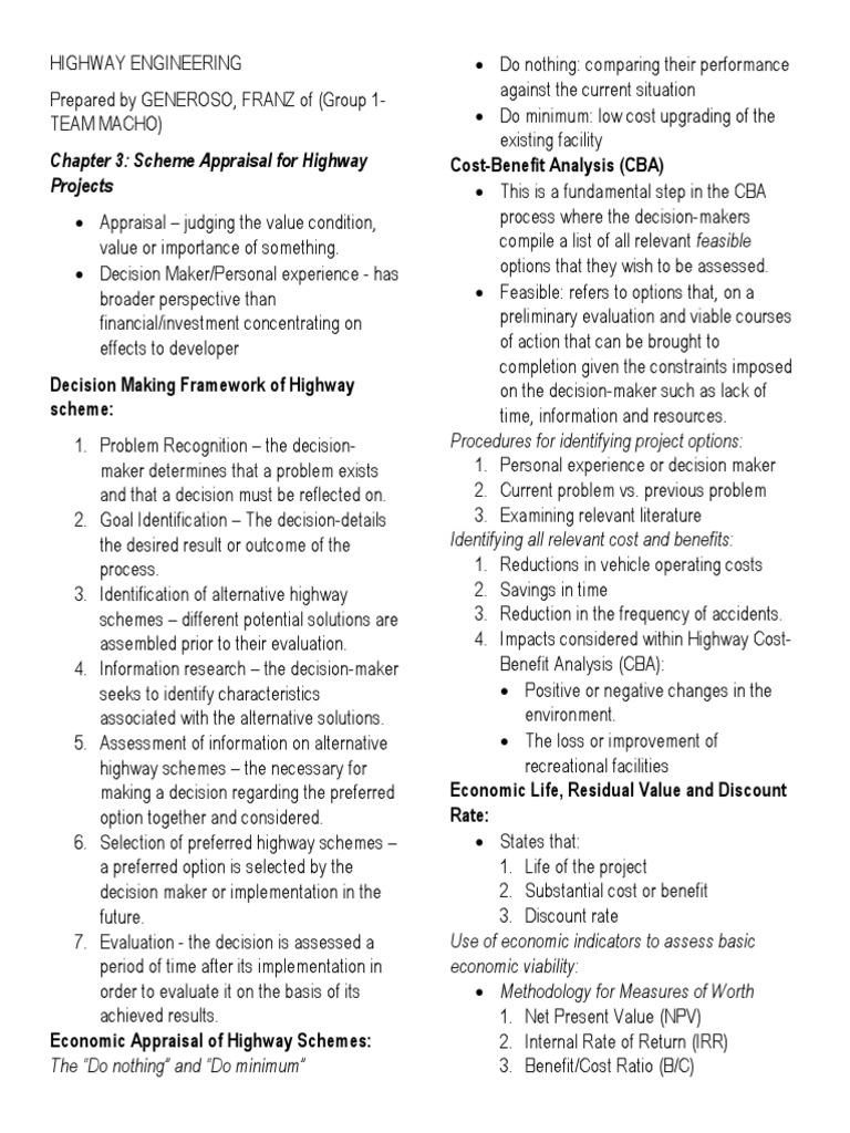 Highway Engineering Ch3 Appraisal of Highways | PDF | Cost–Benefit ...