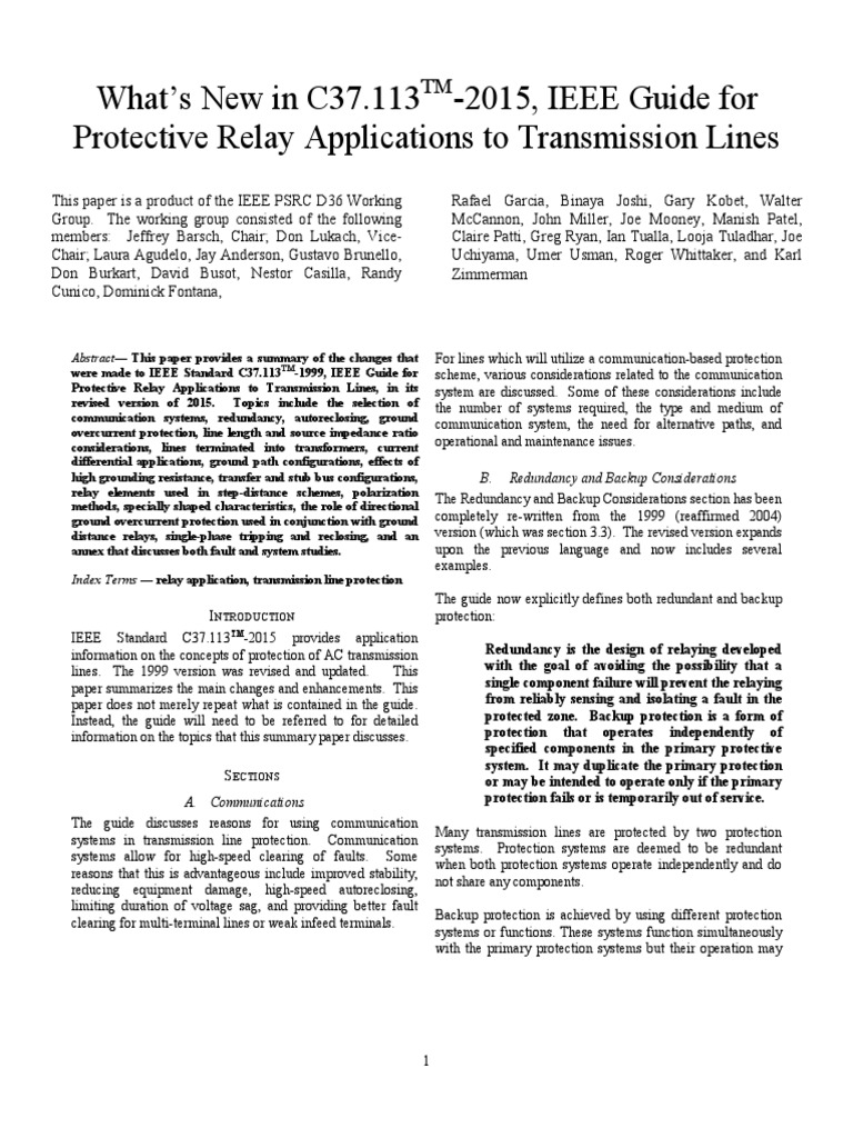 What's New in C37.113 - 2015, IEEE Guide For Protective Relay Applications To Transmission Lines ...