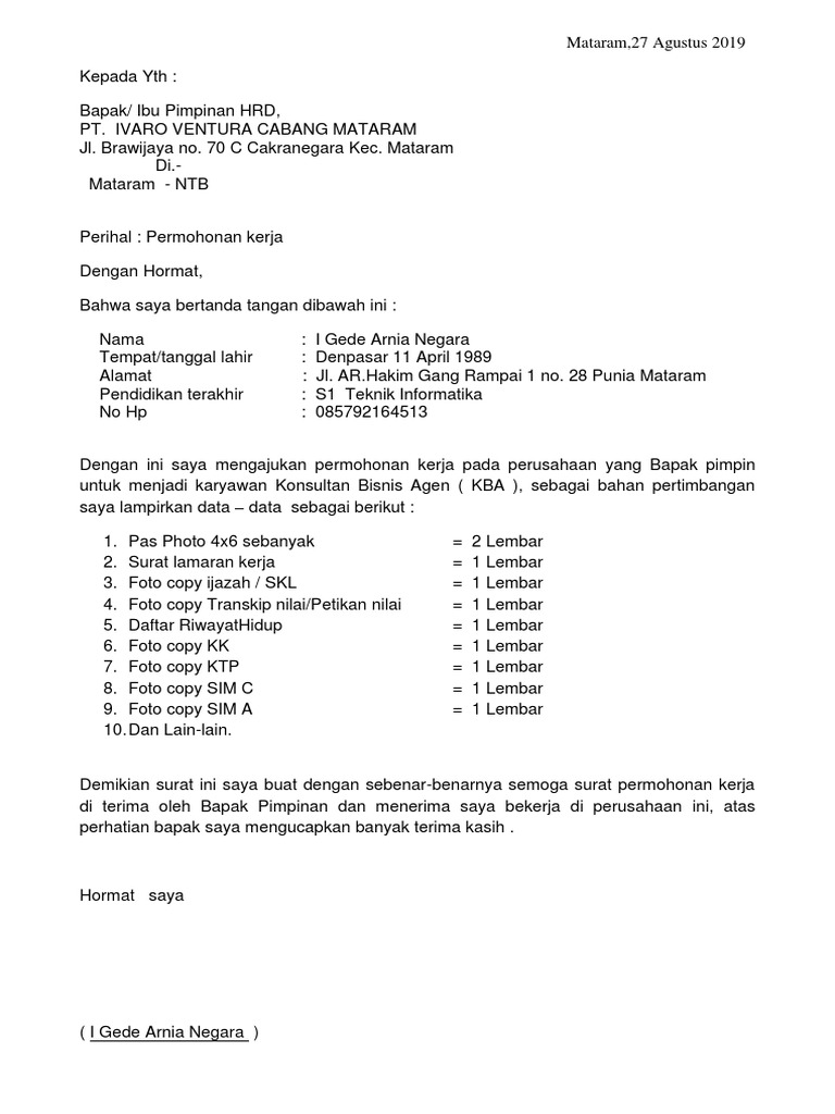 Berkas Lamaran Kerja Sks | PDF