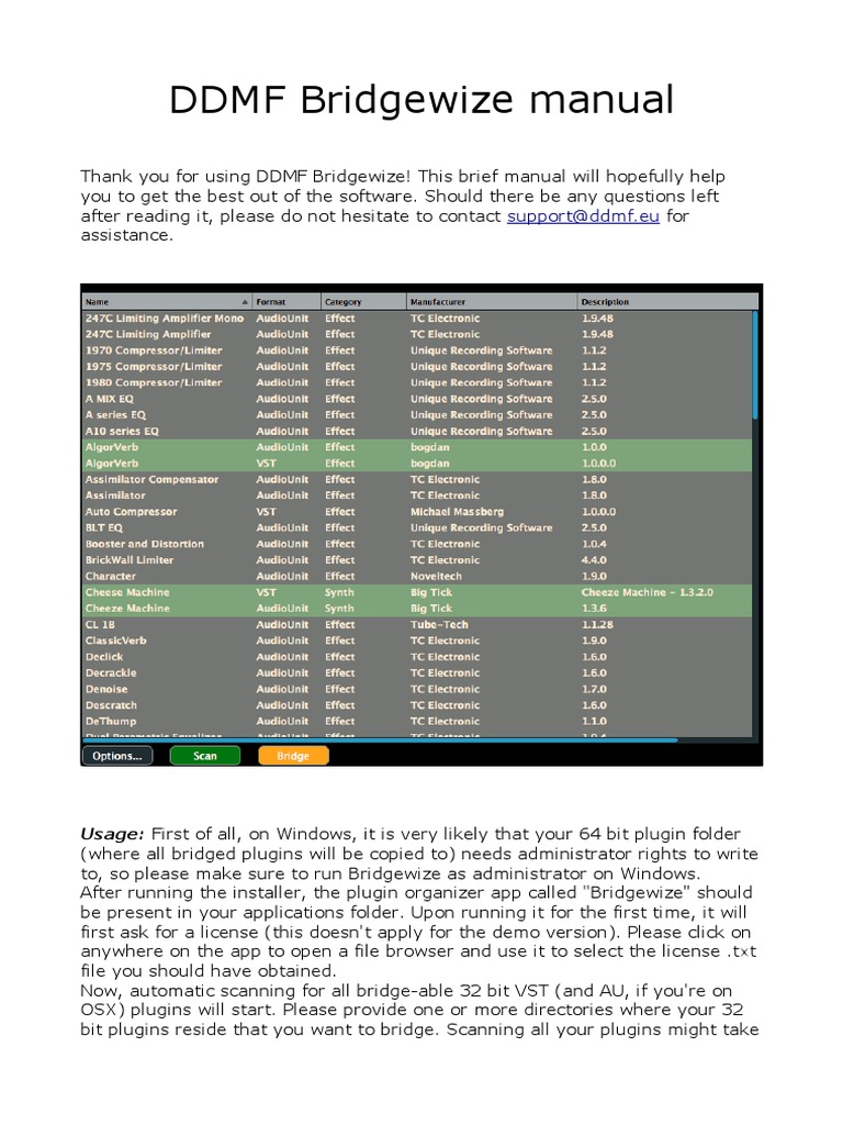 A Guide to Using DDMF Bridgewize: An Instruction Manual for Bridging 32-Bit Plugins to 64-Bit ...