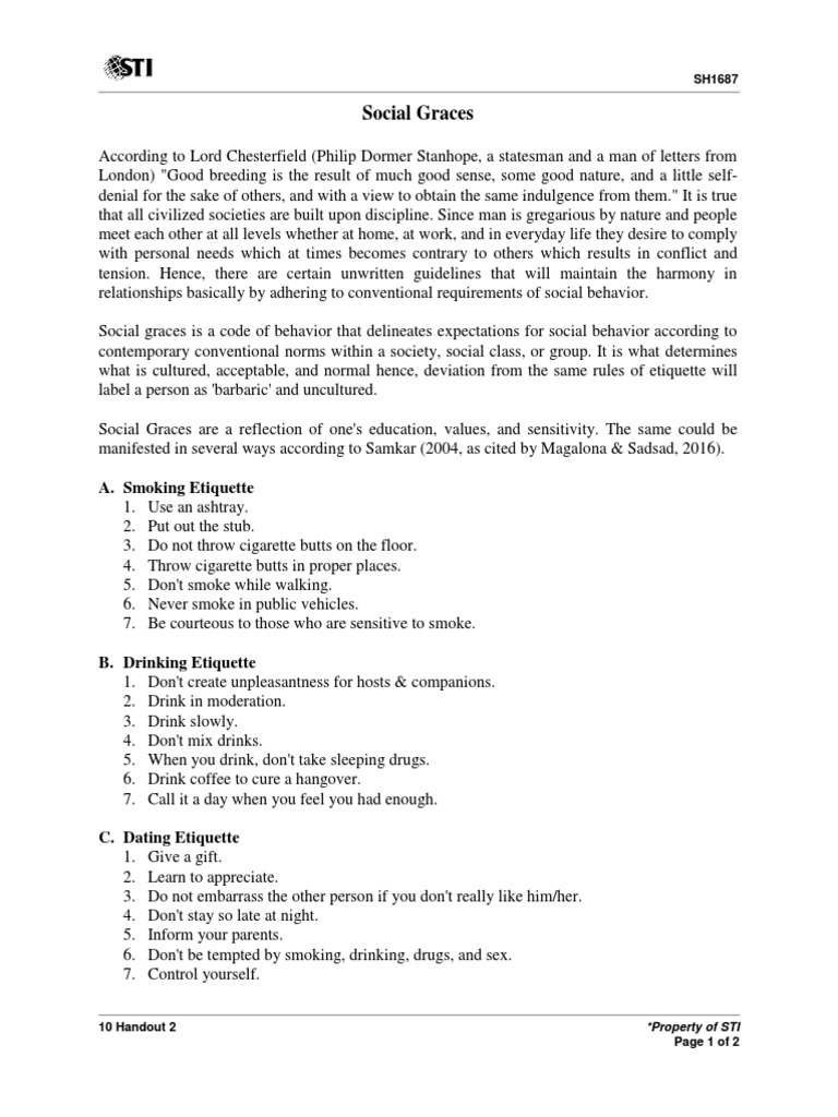 Social Graces: A. Smoking Etiquette | PDF | Etiquette | Action (Philosophy)