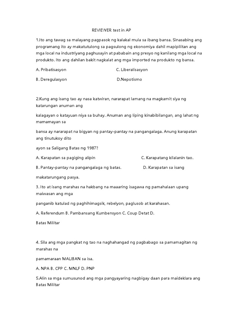 REVIEWER Test in AP | PDF