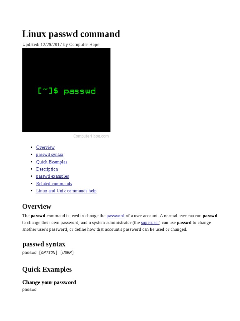 Passwd Command | PDF | Superuser | Sudo