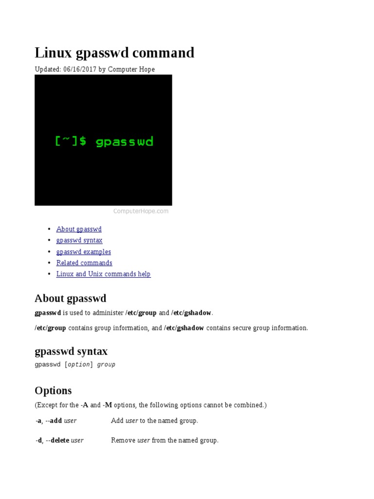 Gpasswd Command | PDF | Password | Areas Of Computer Science