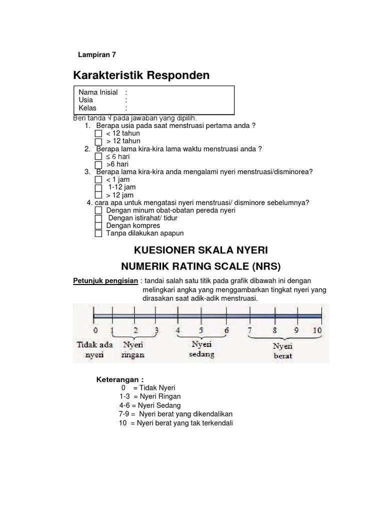 Kuesioner Skala Nyeri Menstruasi NRS | PDF | Karier & Perkembangan ...