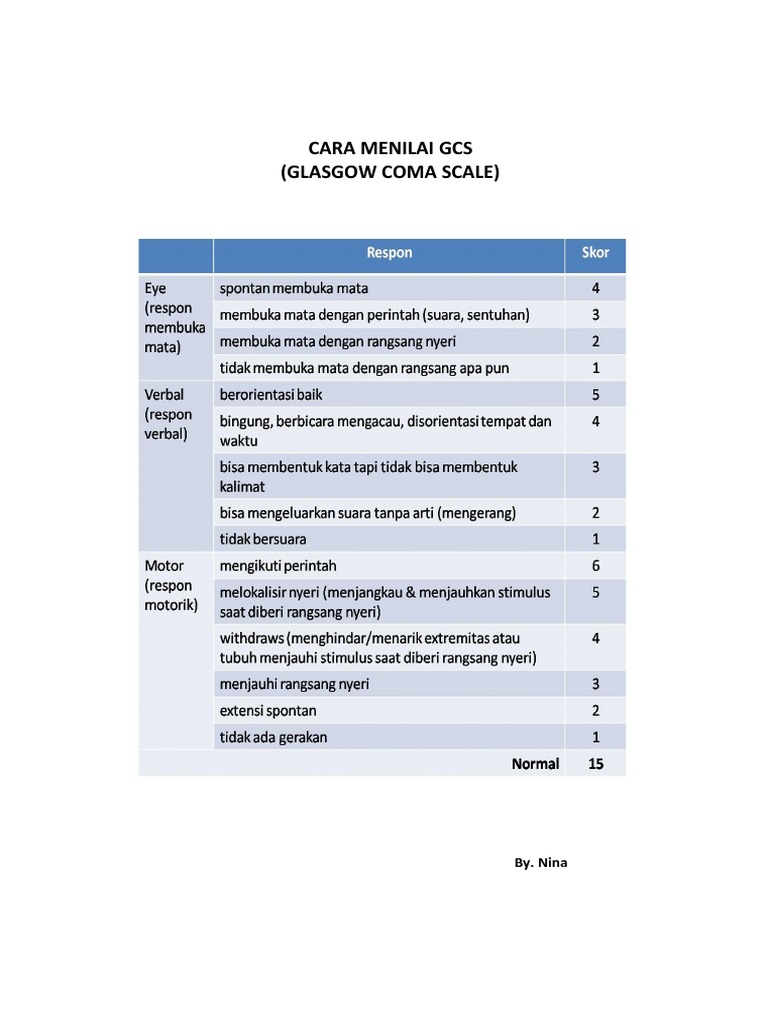 Cara Menilai Gcs (Glasgow Coma Scale) : By. Nina | PDF