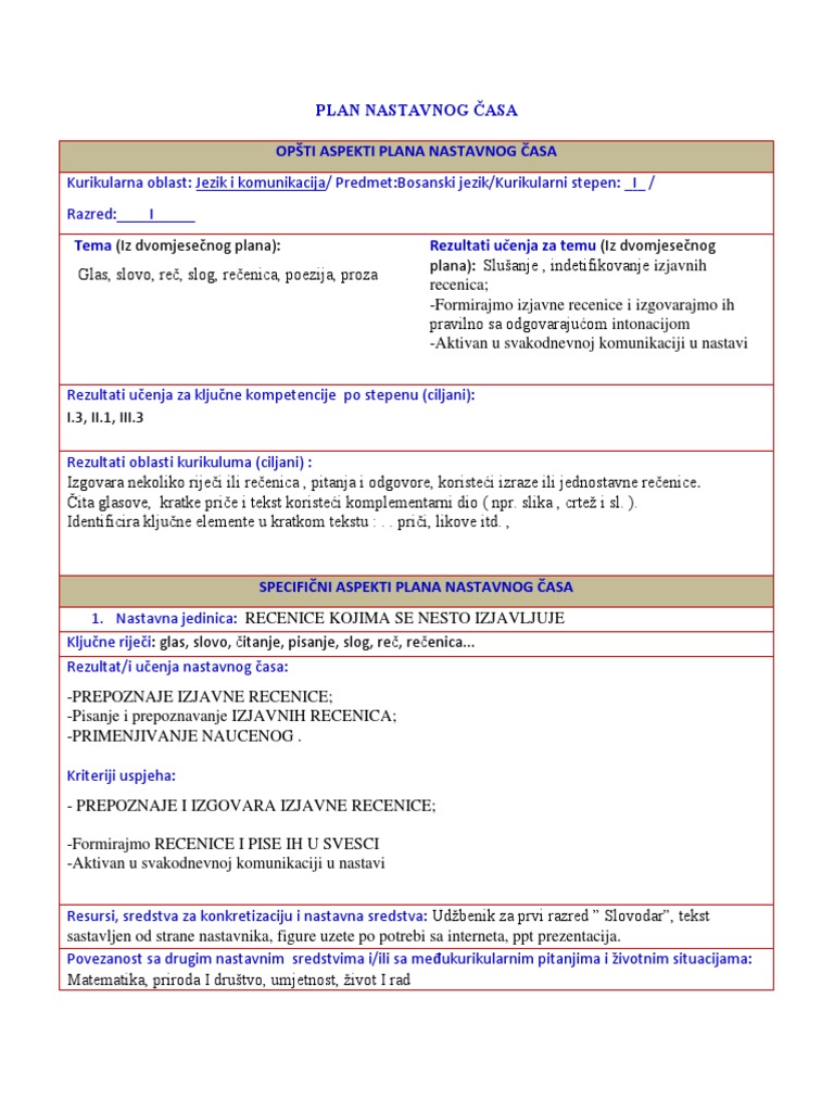 Bosanski Jezik-Izjavne Recenice | PDF