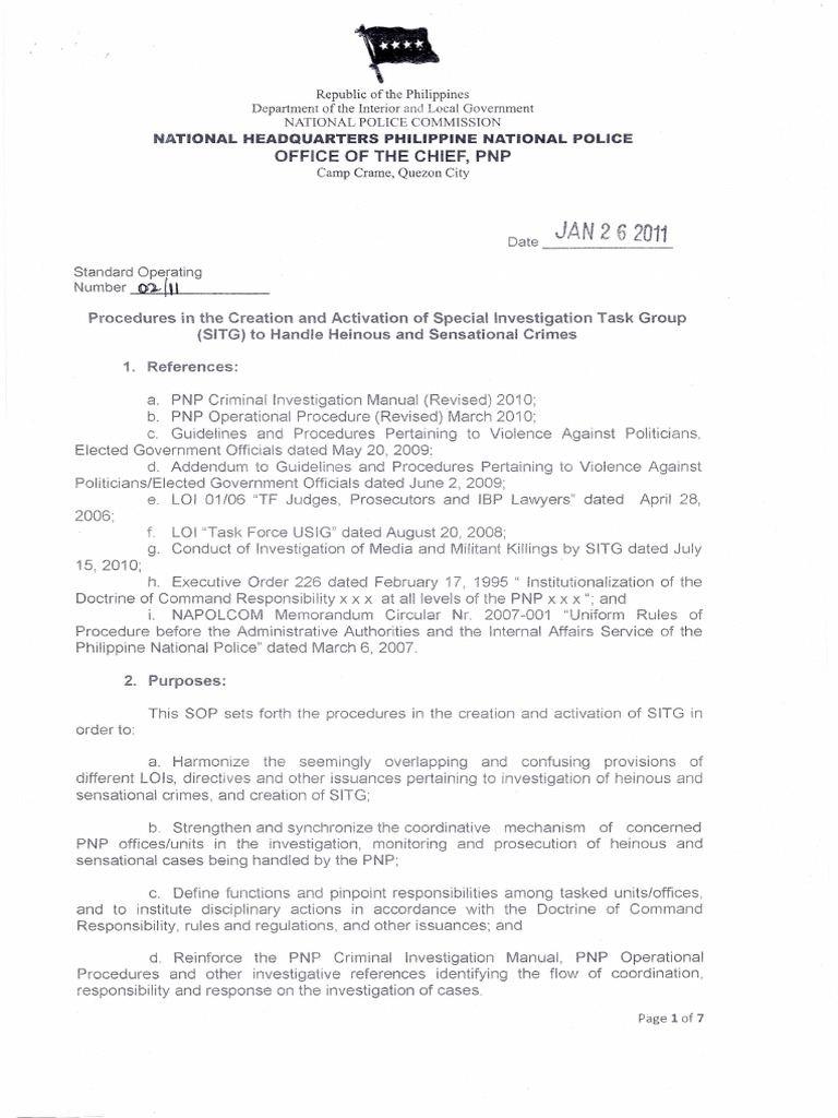 Sop On Creation and Activation of Special Investigation Task Group ...