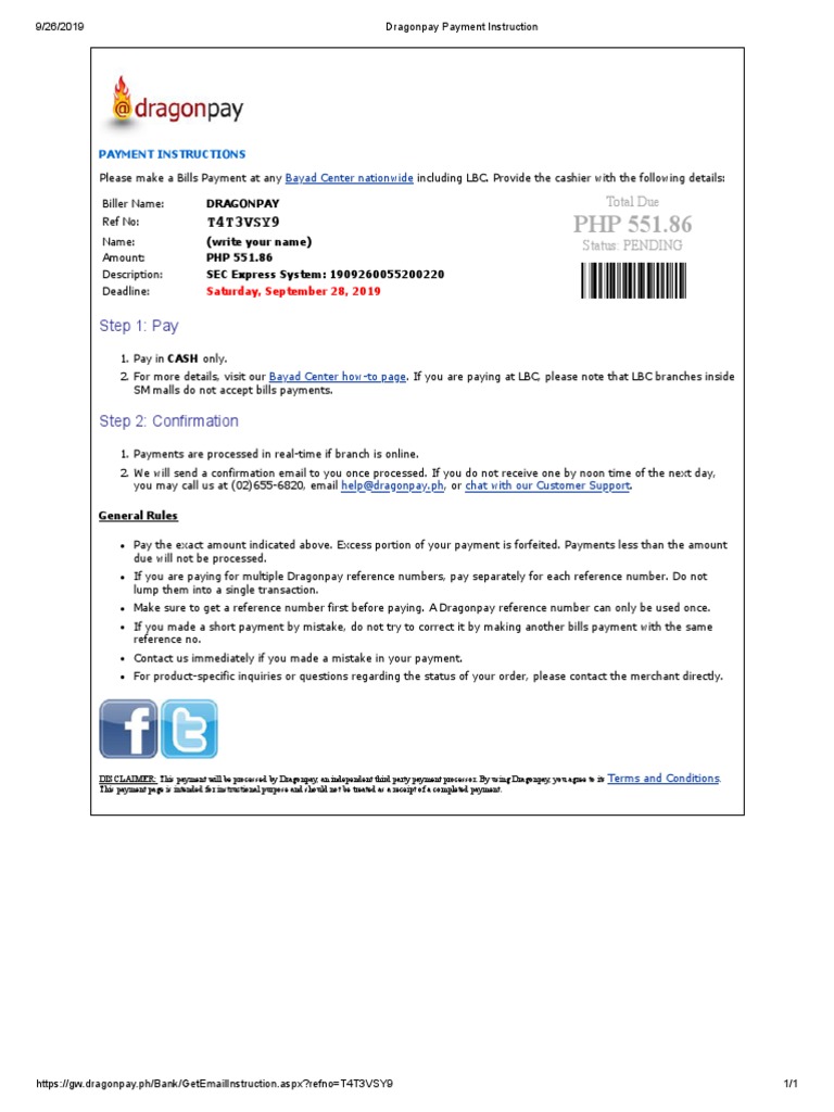 Dragonpay Payment Instructions Guide | PDF | Payments | Money