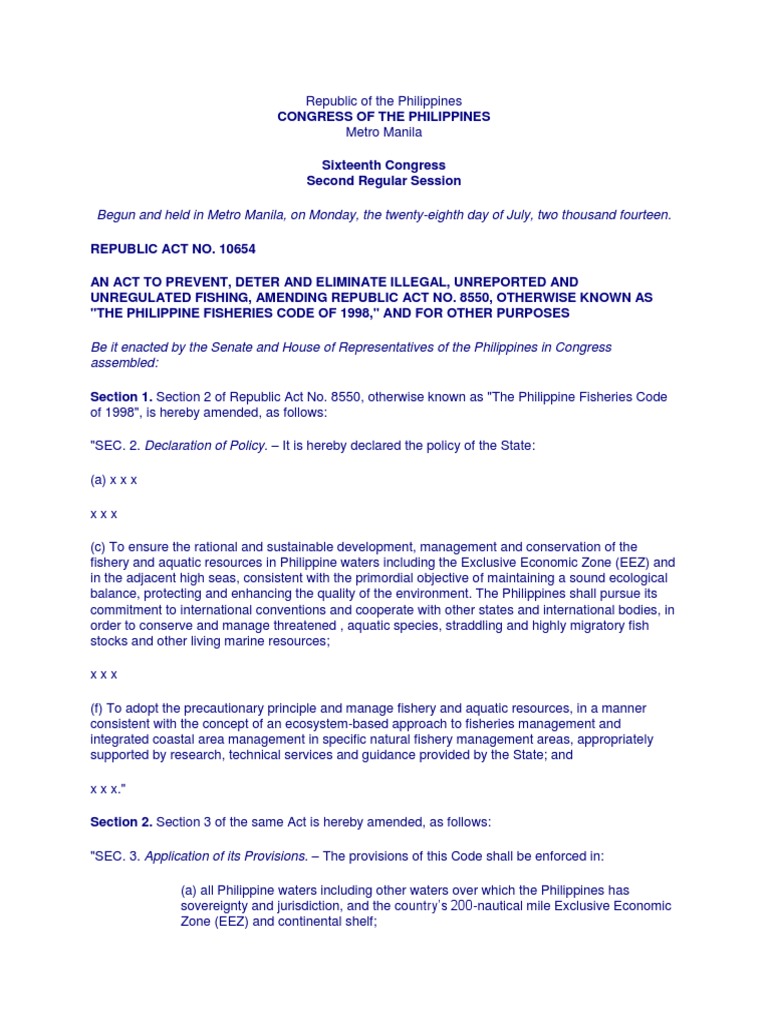 RA 10654 Fisheries Code | PDF | Fine (Penalty) | Fish And Humans
