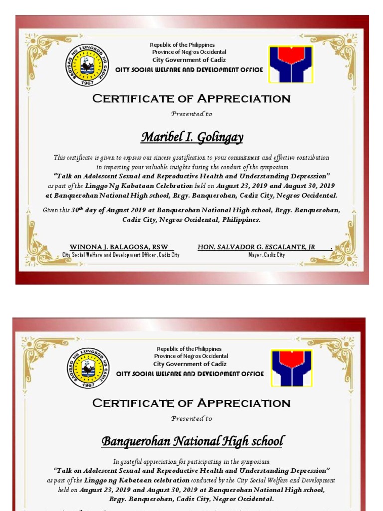 Sample Certificate of Appreciation | PDF | Intimate Relationships ...