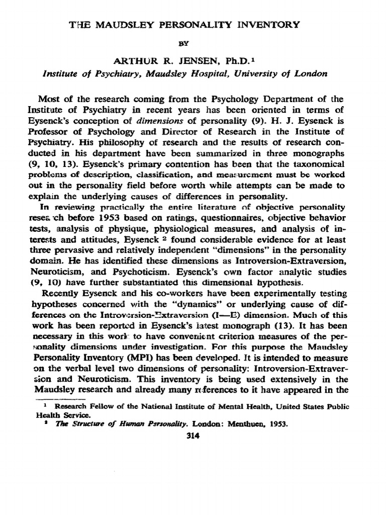 Maudsley Personality Inventory Overview | PDF | Extraversion And ...