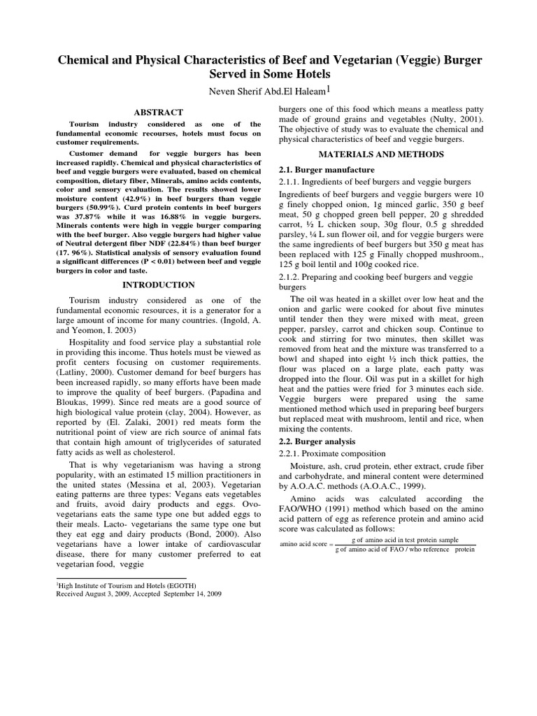 Chemical and Physical Characteristics of Beef and Vegetarian Veggie ...