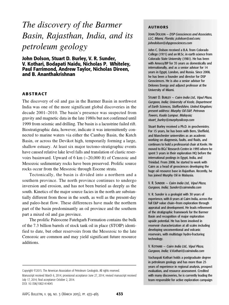 The Discovery of The Barmer Basin, Rajasthan, India, and Its Petroleum ...