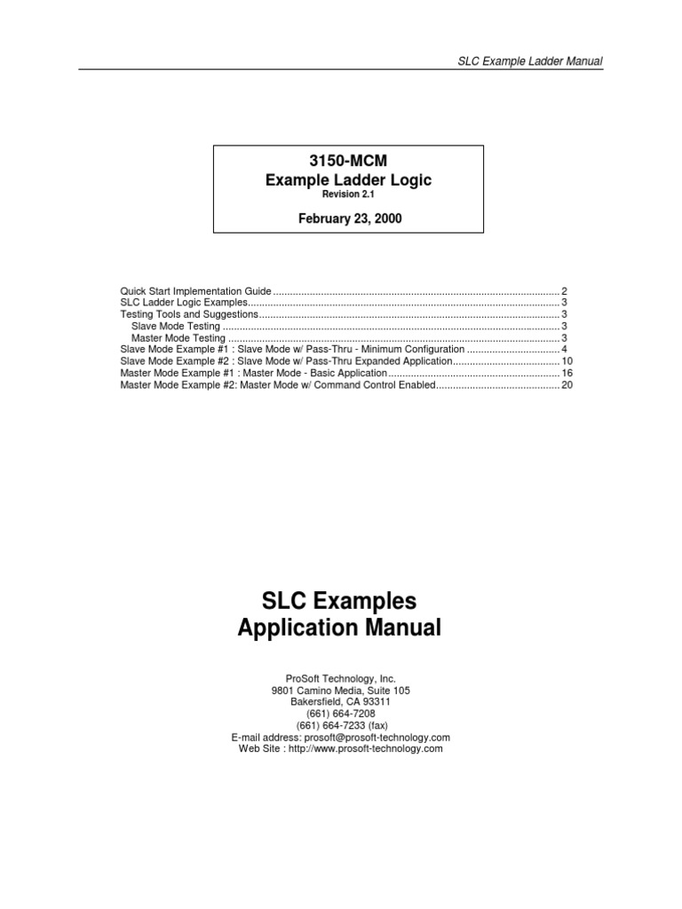 SLC Examples Application Manual: 3150-MCM Example Ladder Logic | PDF ...
