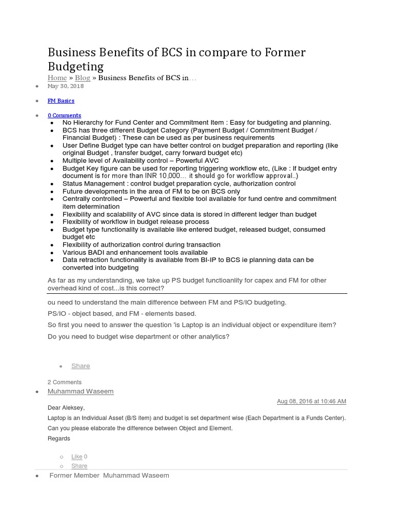 Business Benefits of BCS in Compare To Former Budgeting | PDF | Budget ...