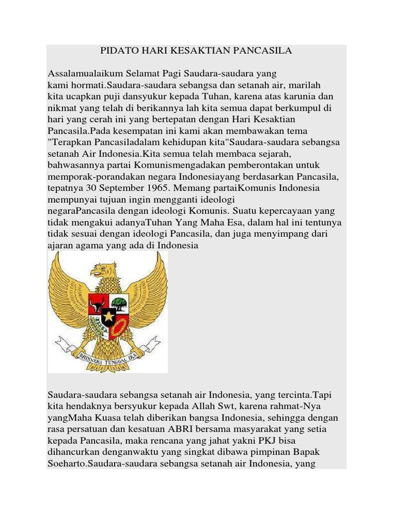Pidato Hari Kesaktian Pancasila | PDF