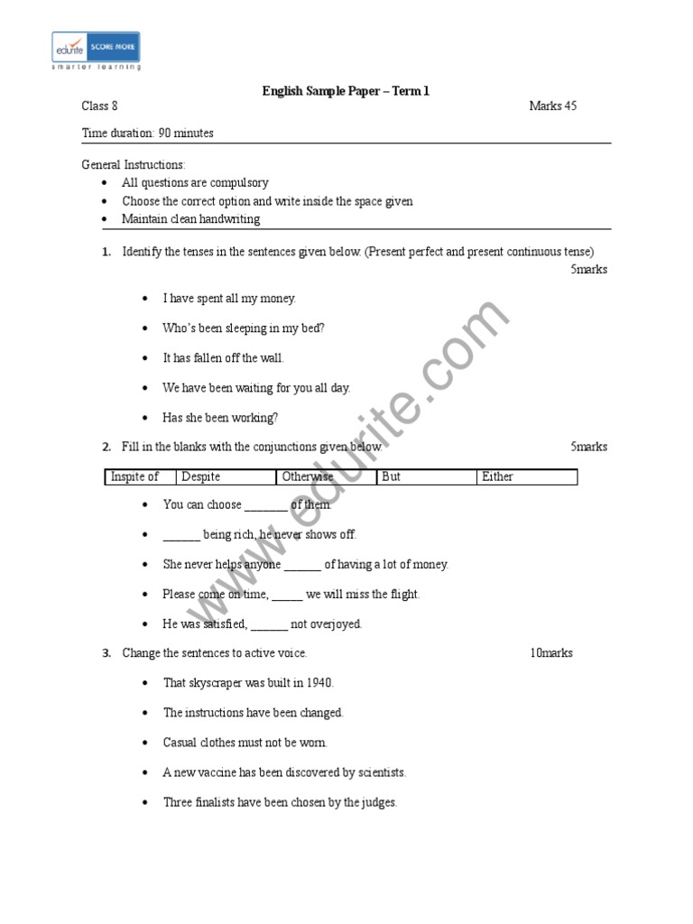 Icse Class 8 English SP Term 1 | Download Free PDF | Grammar ...