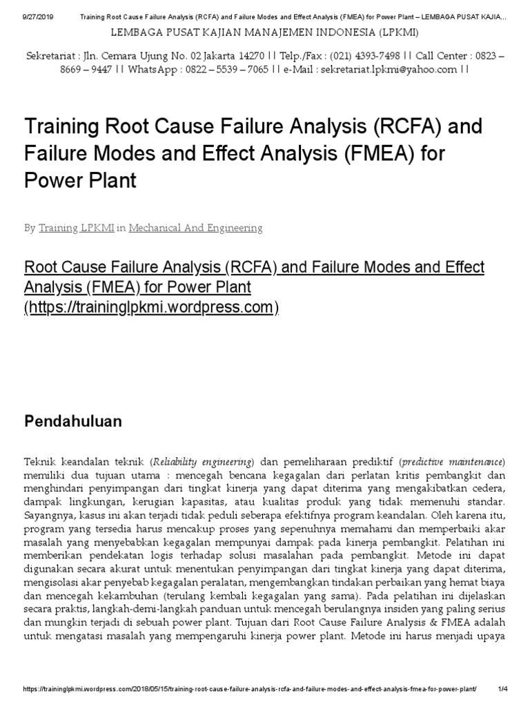 Training Root Cause Failure Analysis (RCFA) and Failure Modes and ...