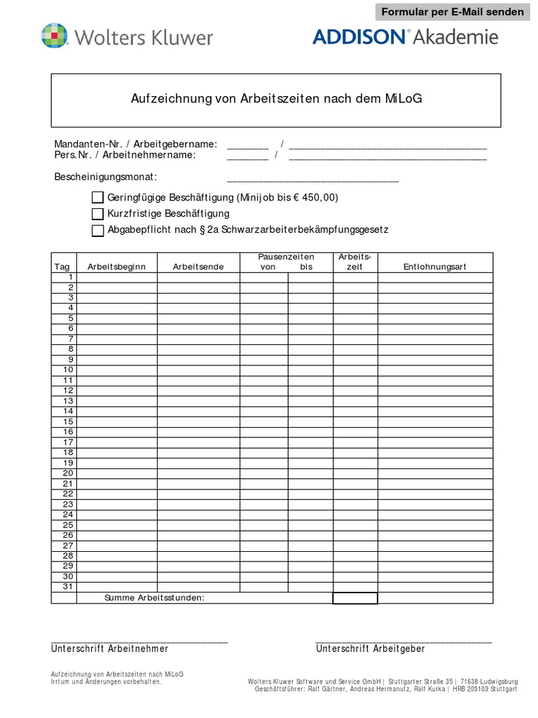 Stundenaufzeichnung Milog | PDF