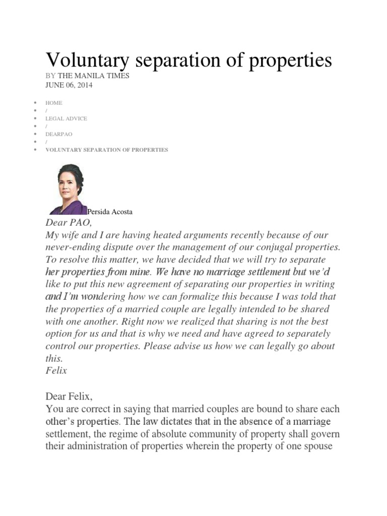 VOluntary Separation | PDF | Marriage | Property