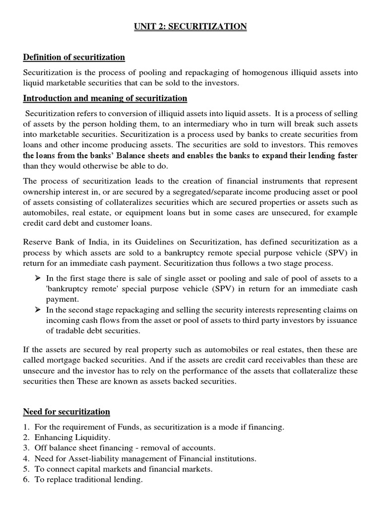 Mfs Unit 2 Final | PDF | Securitization | Asset Backed Security