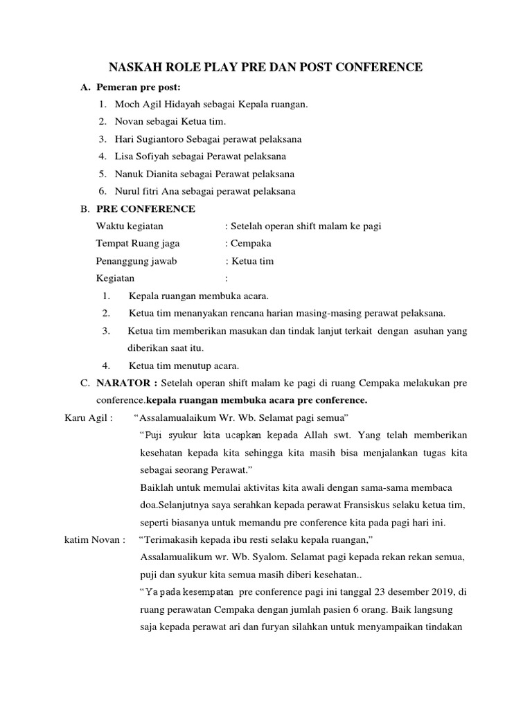 Naskah Role Play Pre Dan Post Conference | PDF