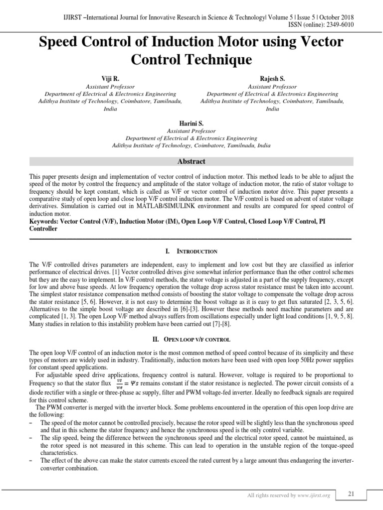 Speed Control of Induction Motor Using V PDF | PDF | Electric Motor ...