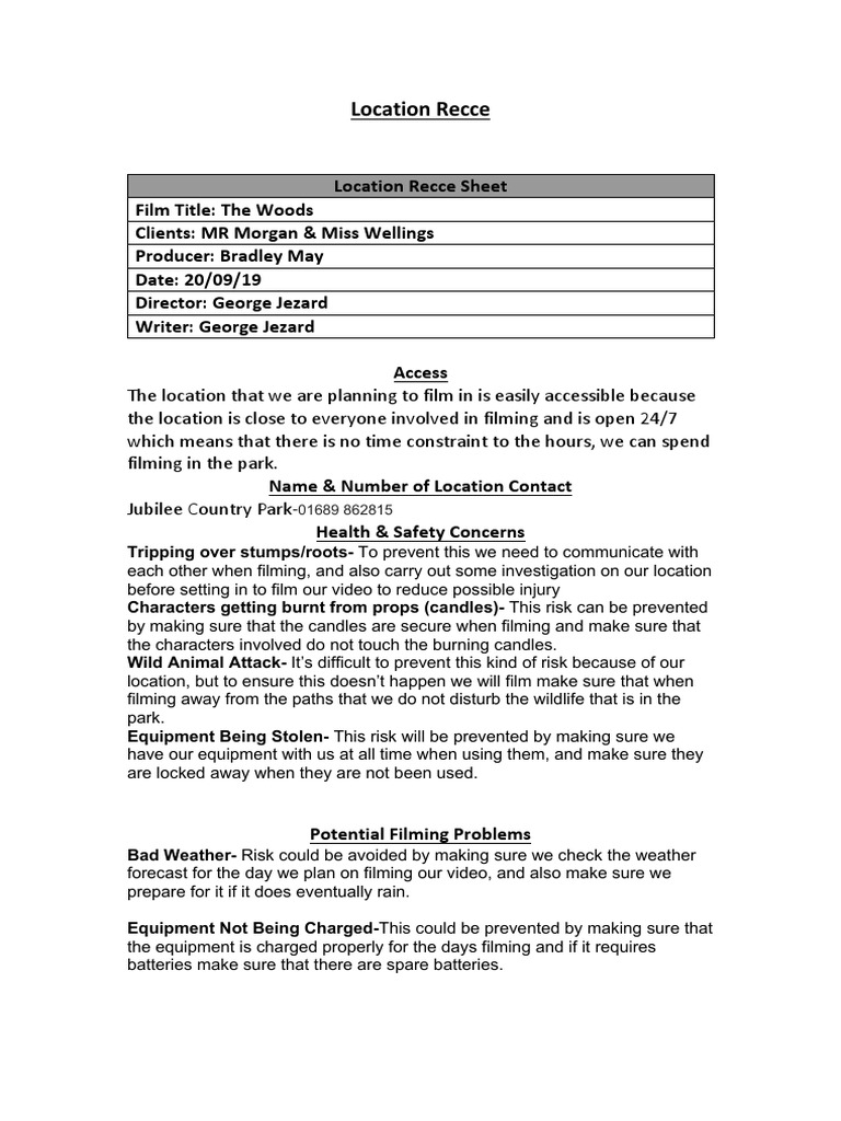 3 Location Recce | PDF | Risk