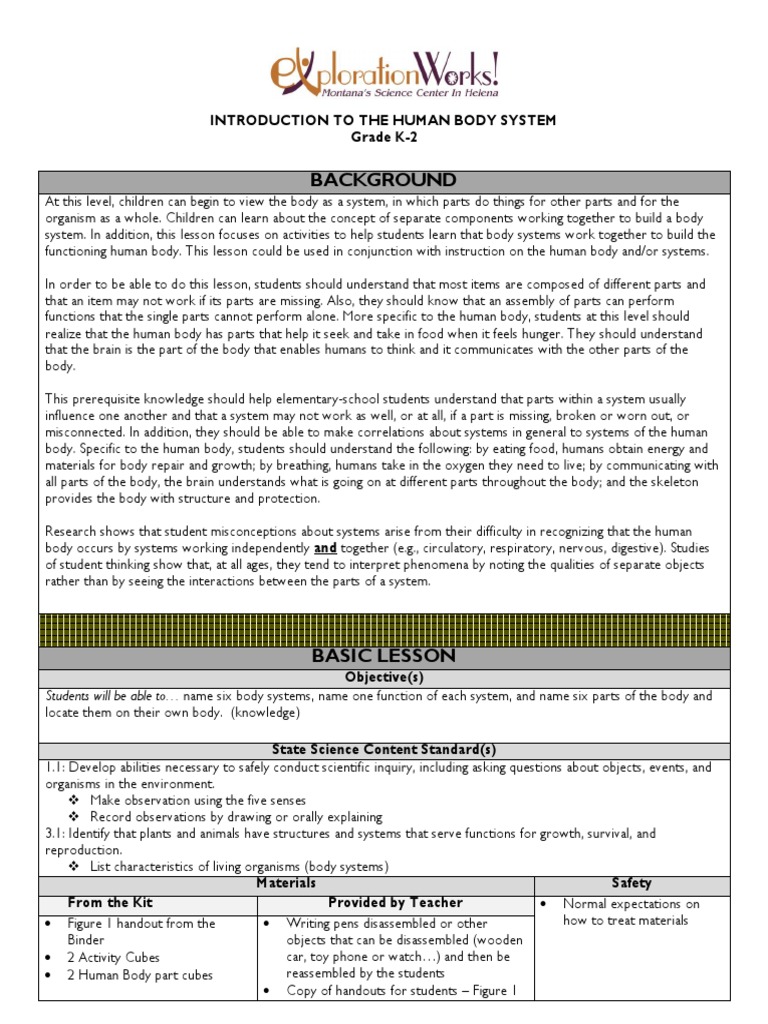 Body Systems Lesson Plan Grades K 2 PDF | PDF | Human Body | Heart