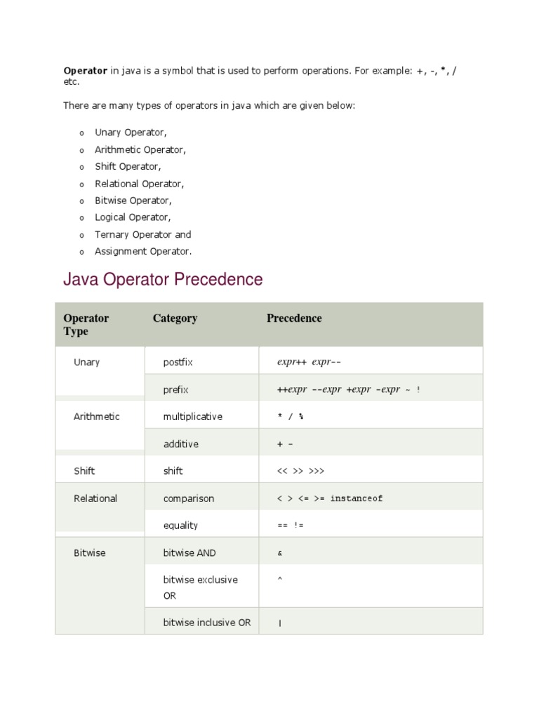 Java Operator Precedence Pdf Control Flow Class Computer Programming