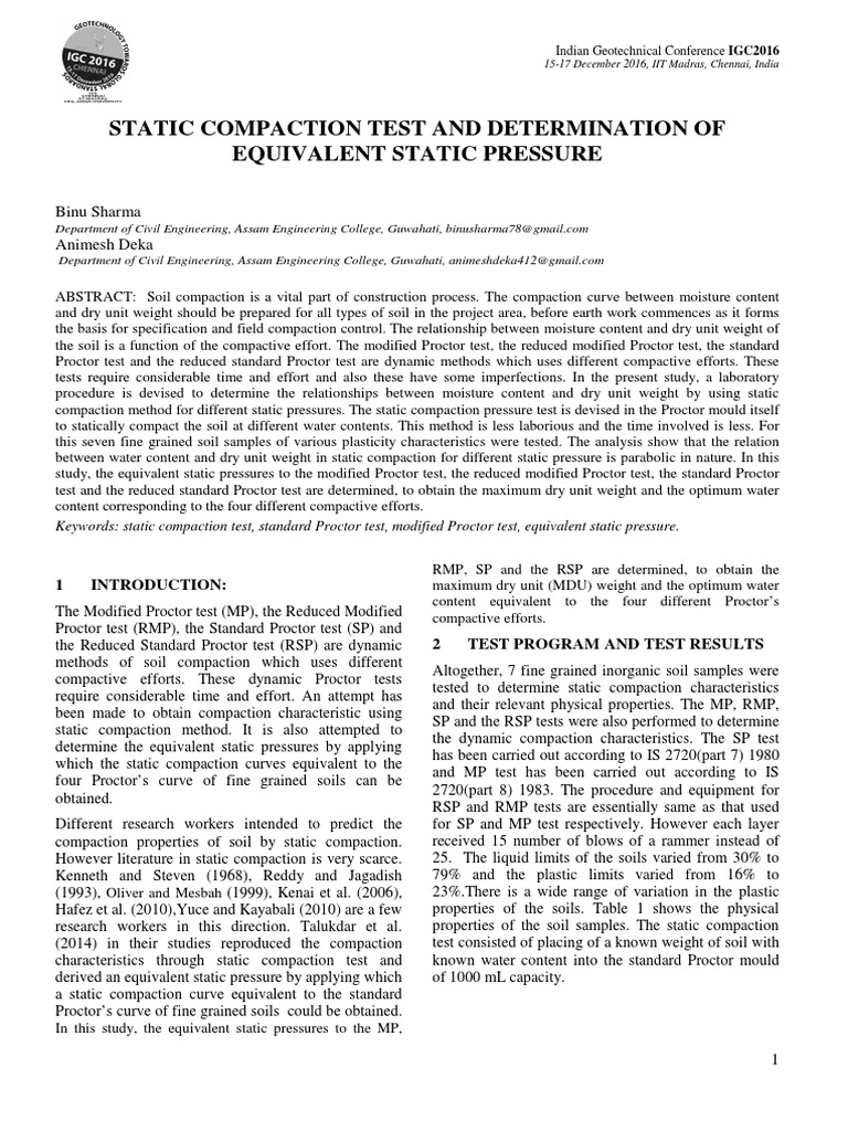 Static Compaction Test and Determination of Equivalent Static Pressure ...