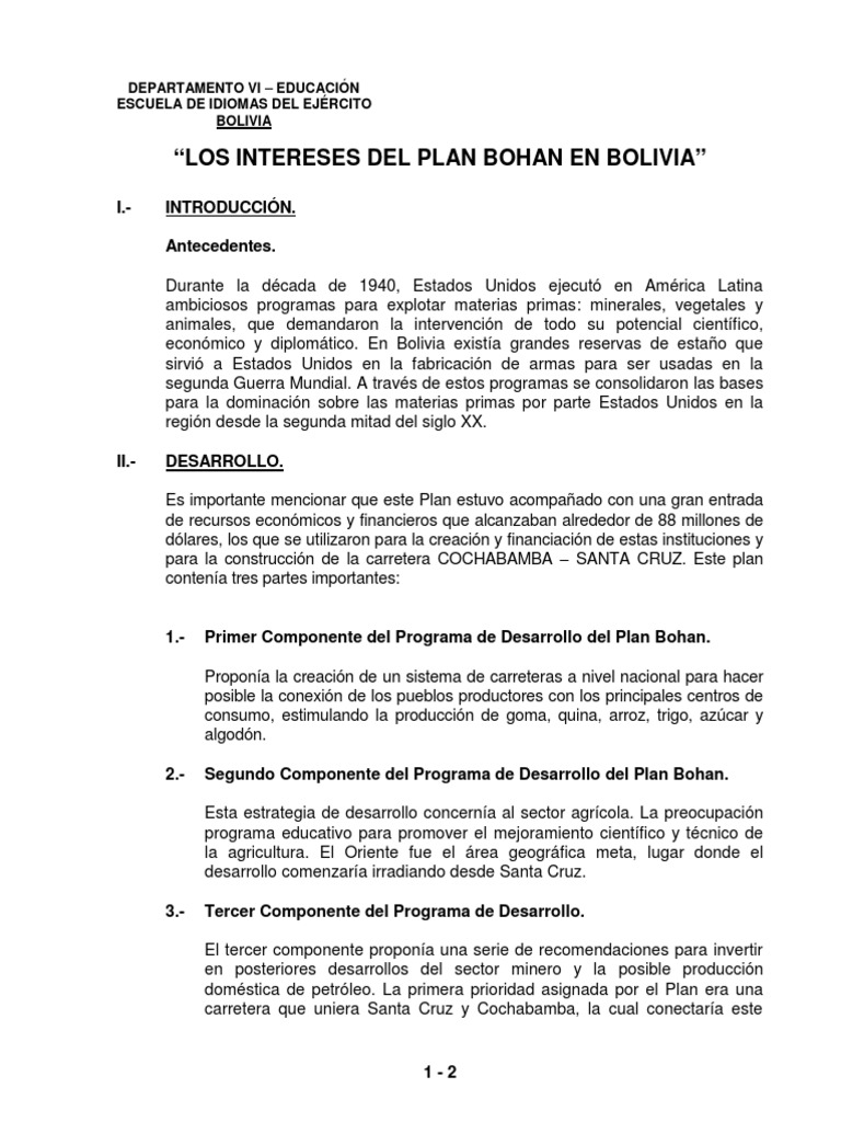 Ensayo Intereses Plan Bohan | PDF | Bolivia | plan Marshall