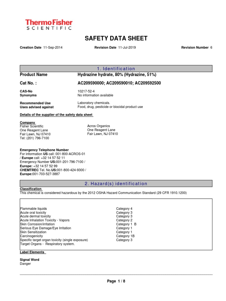 Hydrazine Hydrate 80% | PDF | Toxicity | Combustion