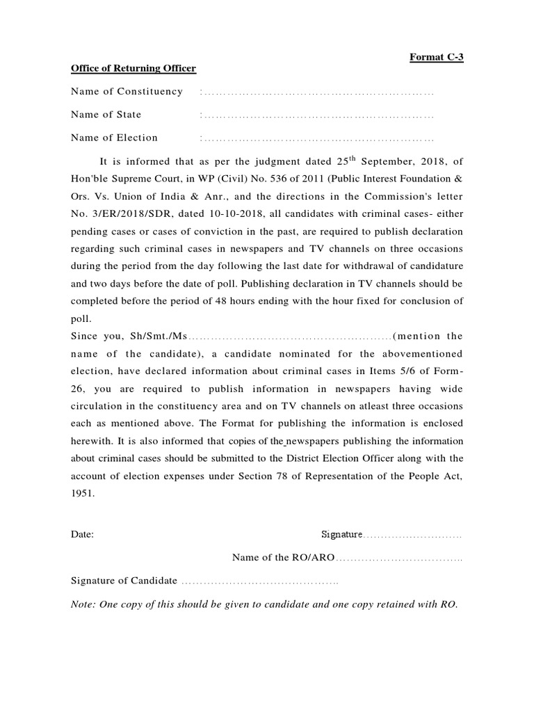 Format C-3 Office of Returning Officer | PDF