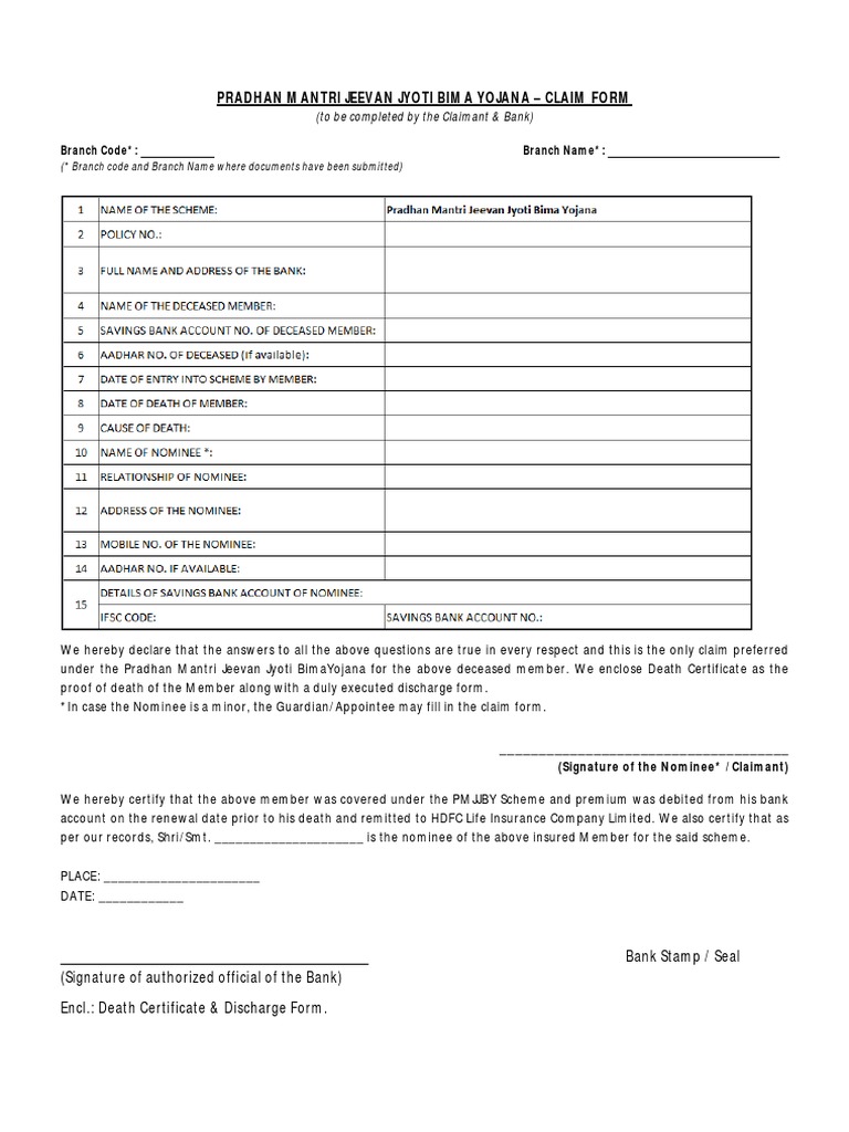 Claim Process and Forms For PMJJBY | PDF | Insurance | Service Industries