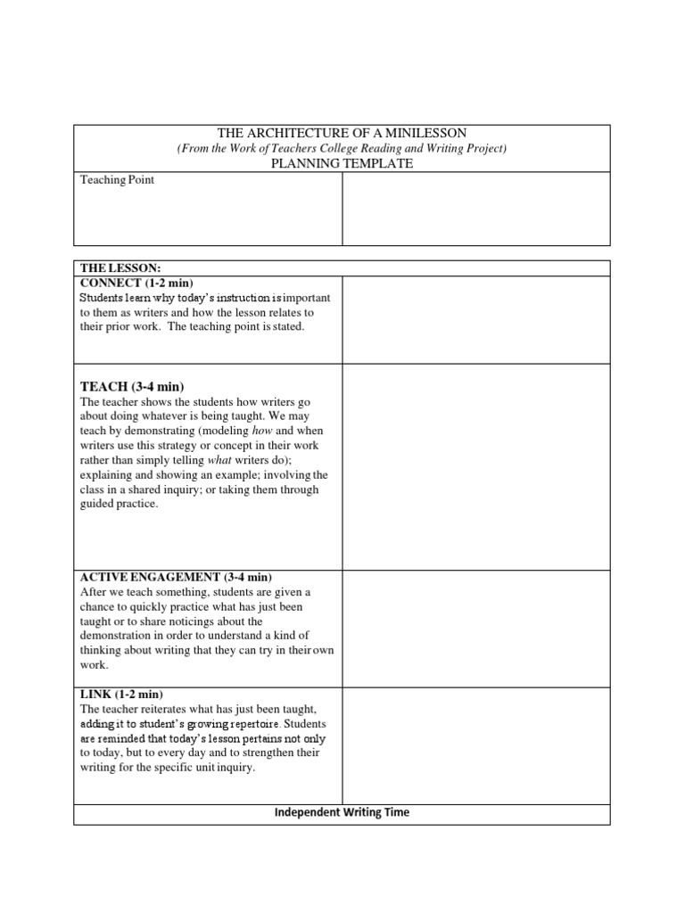 Workshop and Mini Lesson Template | PDF