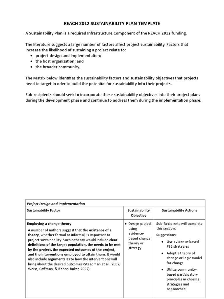 Sustainability Plan for Sub-Recipients | PDF | Sustainability ...