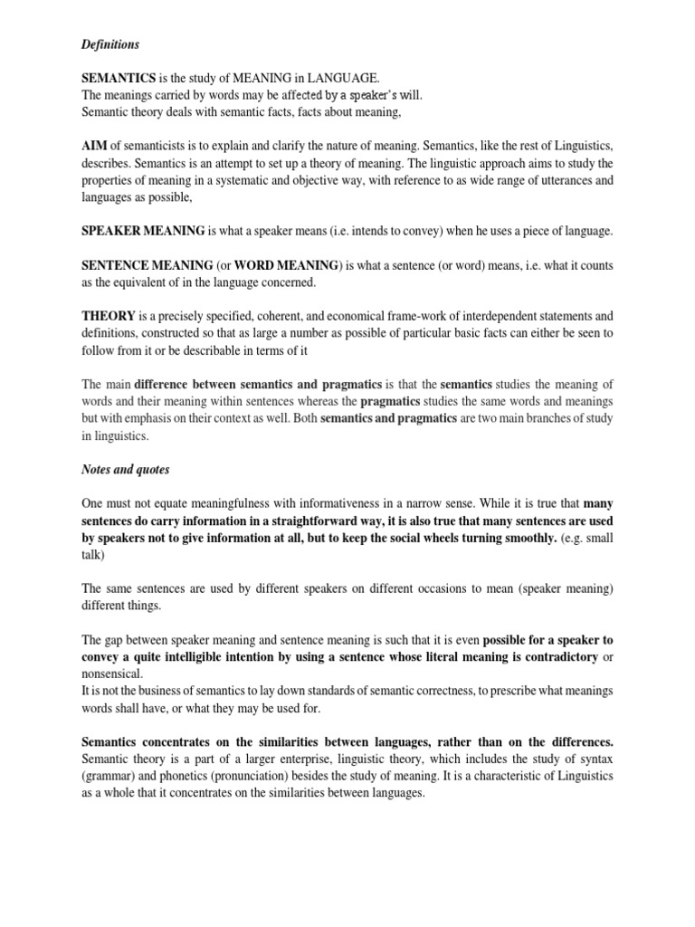 Understanding Semantics in Linguistics | PDF | Semantics | Sentence ...