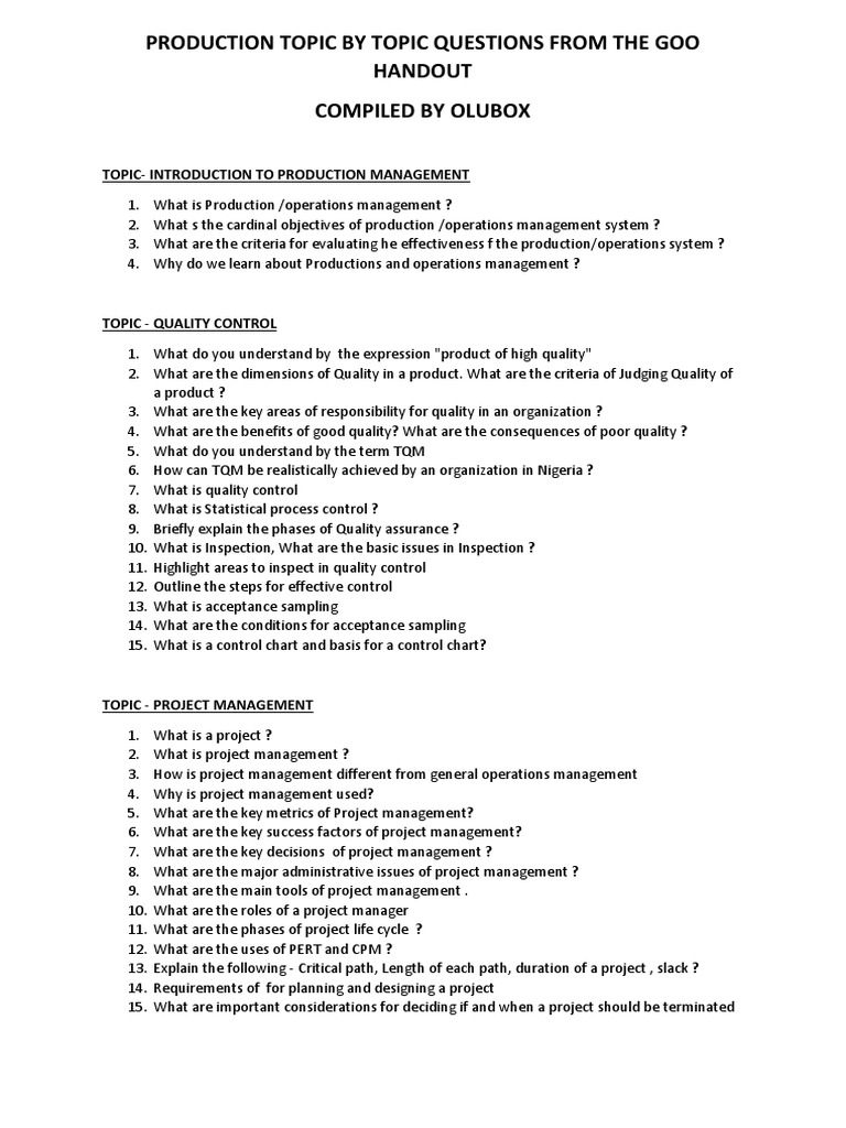 MBA Production Handout | PDF | Project Management | Forecasting