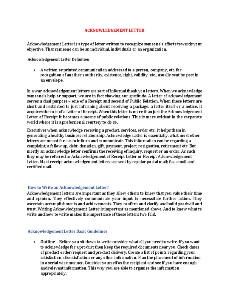 Acknowledgement Letter | PDF | Mail | Written Communication