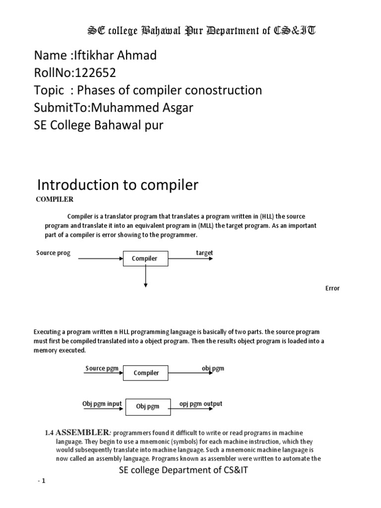 Introduction To Compiler | PDF | Compiler | Computer Program